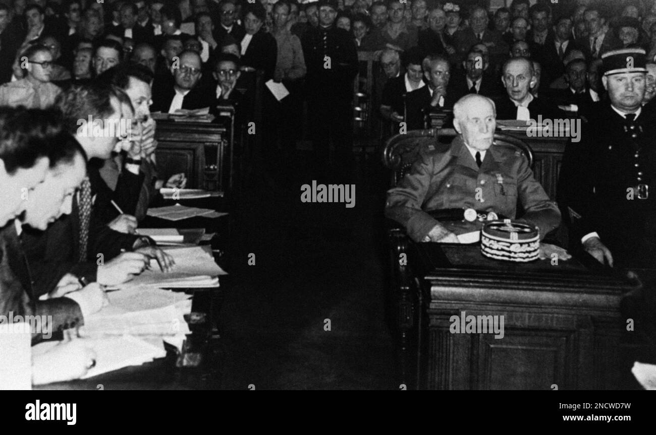 This general view of the courtroom was made as Marshal Philippe Petain ...