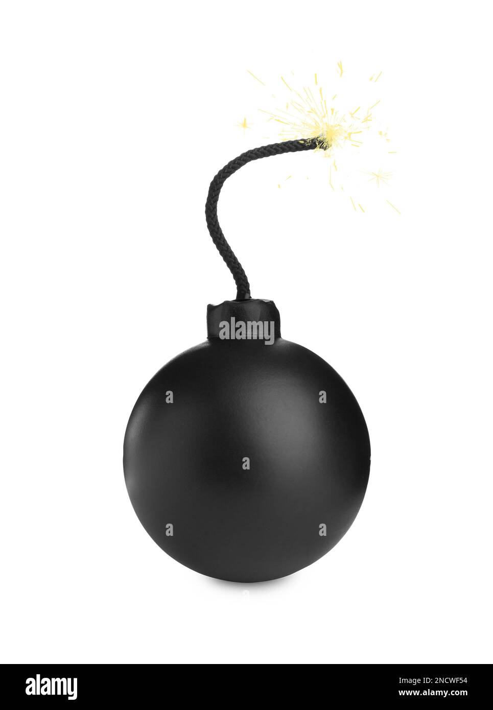 Old fashioned black bomb with lit fuse on white background Stock Photo ...