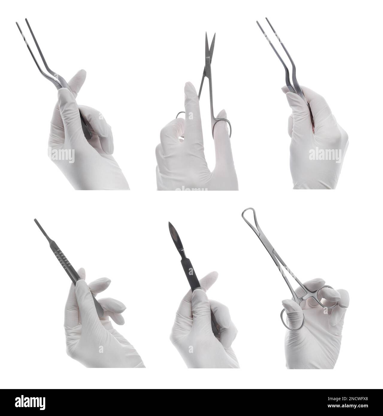 Collage with photos of doctors holding different surgical instruments ...