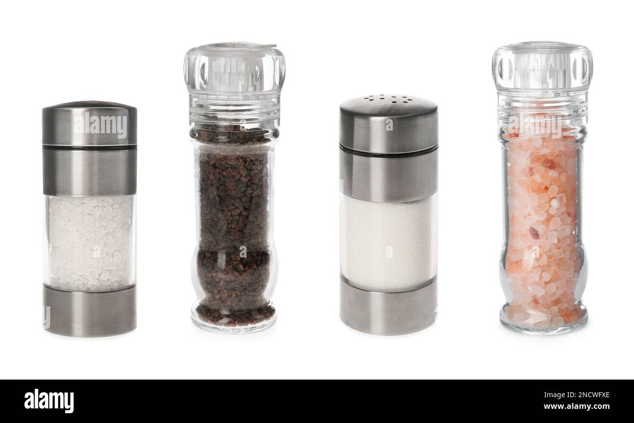 Set with different kinds of salt on white background. Banner design ...