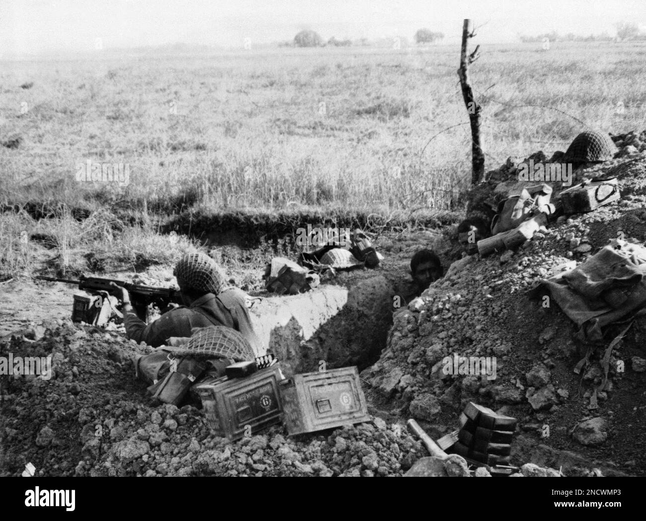 Indian infantrymen in forward trench line position about 3 miles inside ...