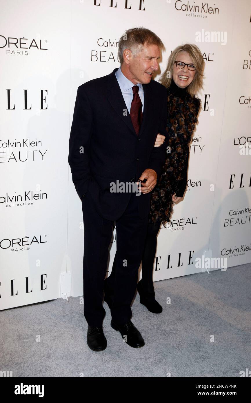 Actors Harrison Ford, left, and Diane Keaton pose together at a ELLE ...