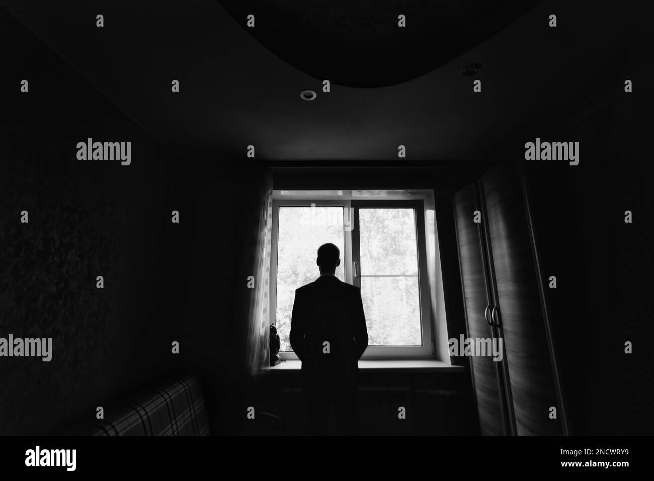 Photo guy wear white Black and White Stock Photos & Images - Alamy