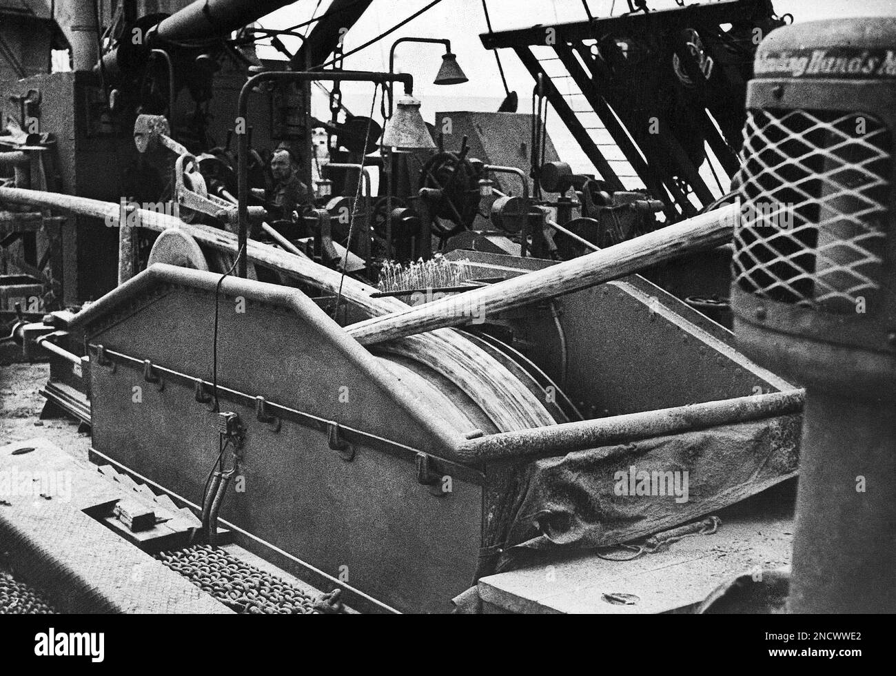 The three-inch flexible Hais cable passes round the cable drum of the ...