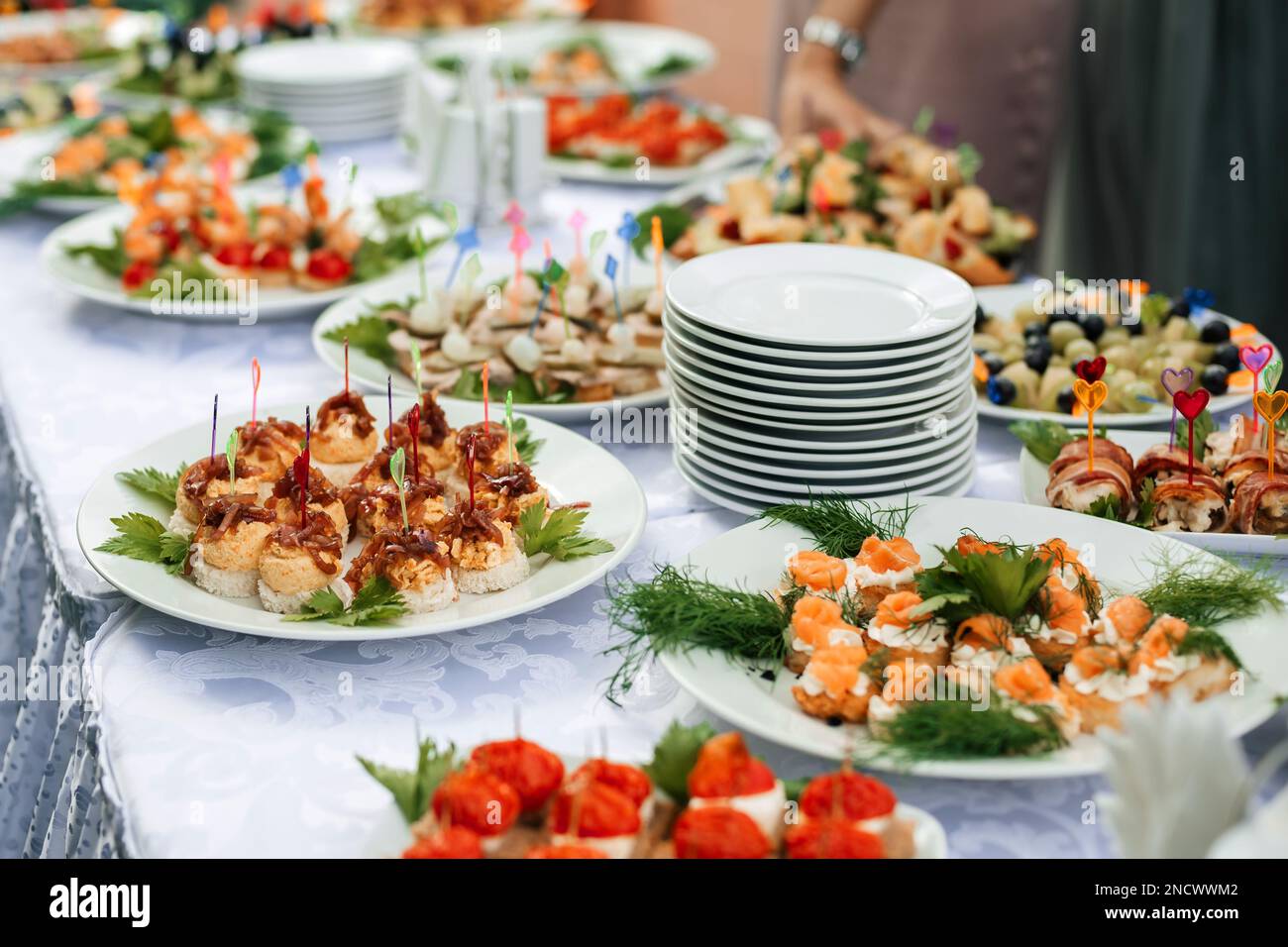 light snacks, canapes on festive table Stock Photo - Alamy