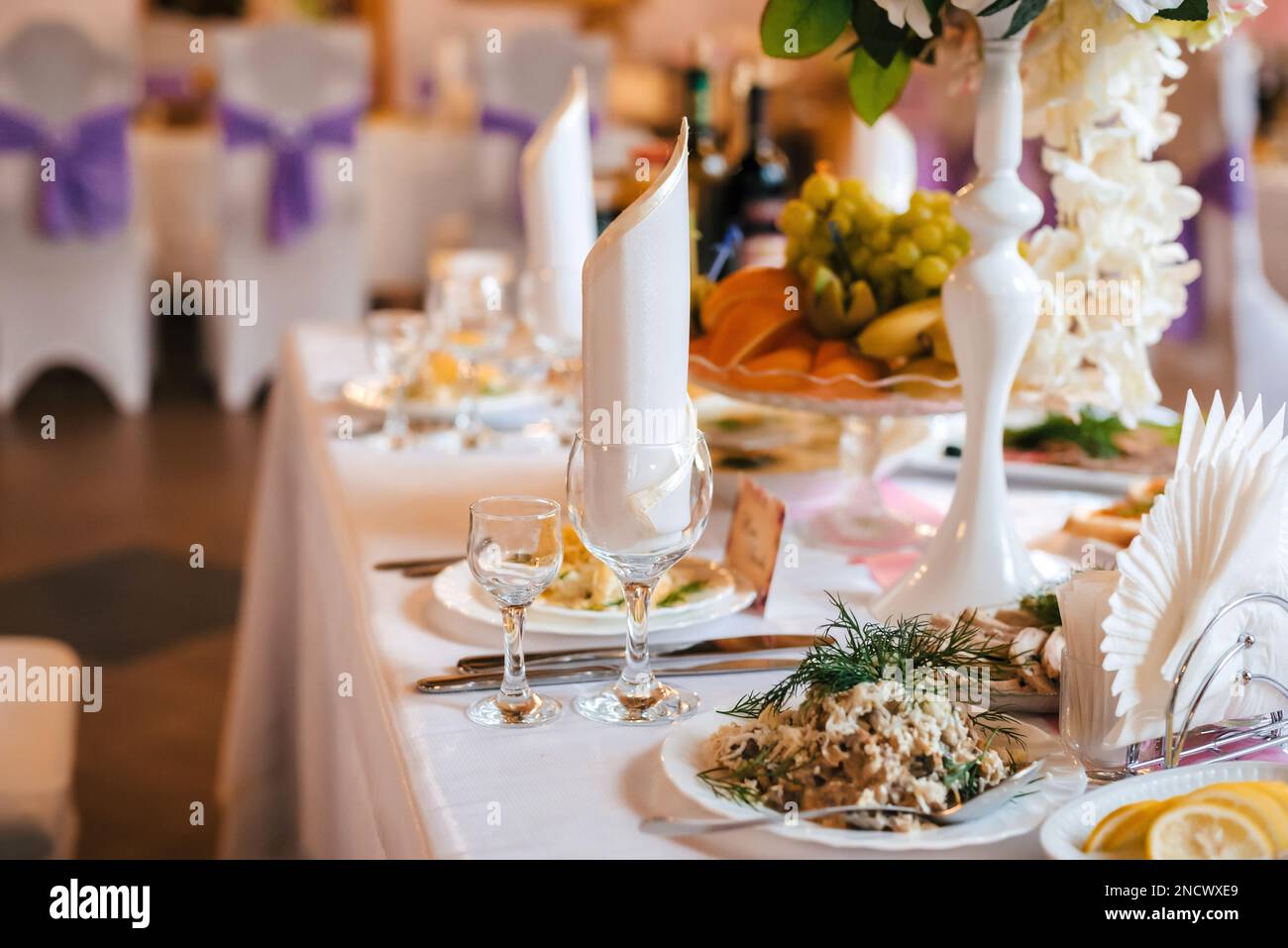 table is served for the celebration with snacks and alcohol Stock Photo ...