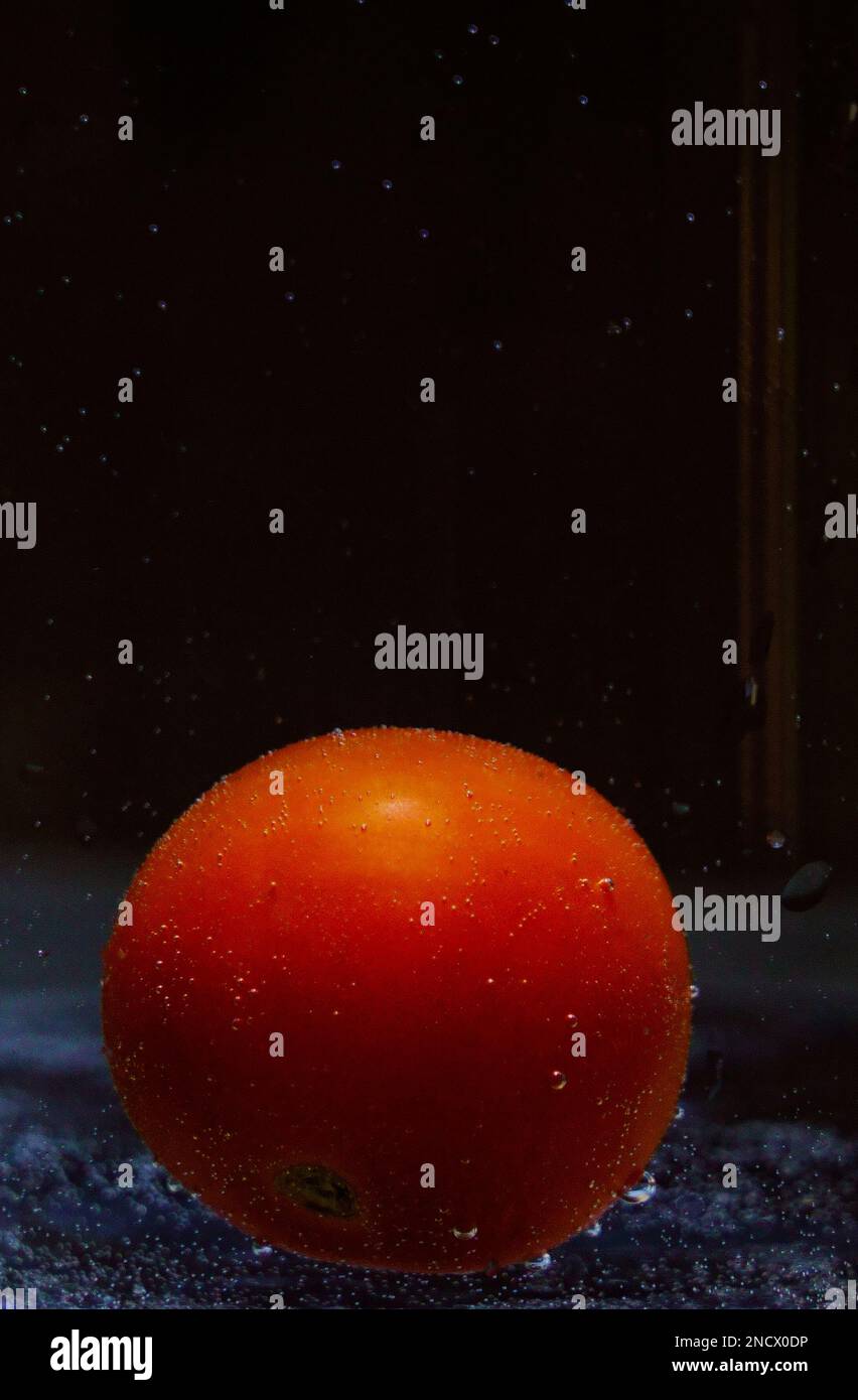 rounded red tomato underwater vertical Stock Photo - Alamy
