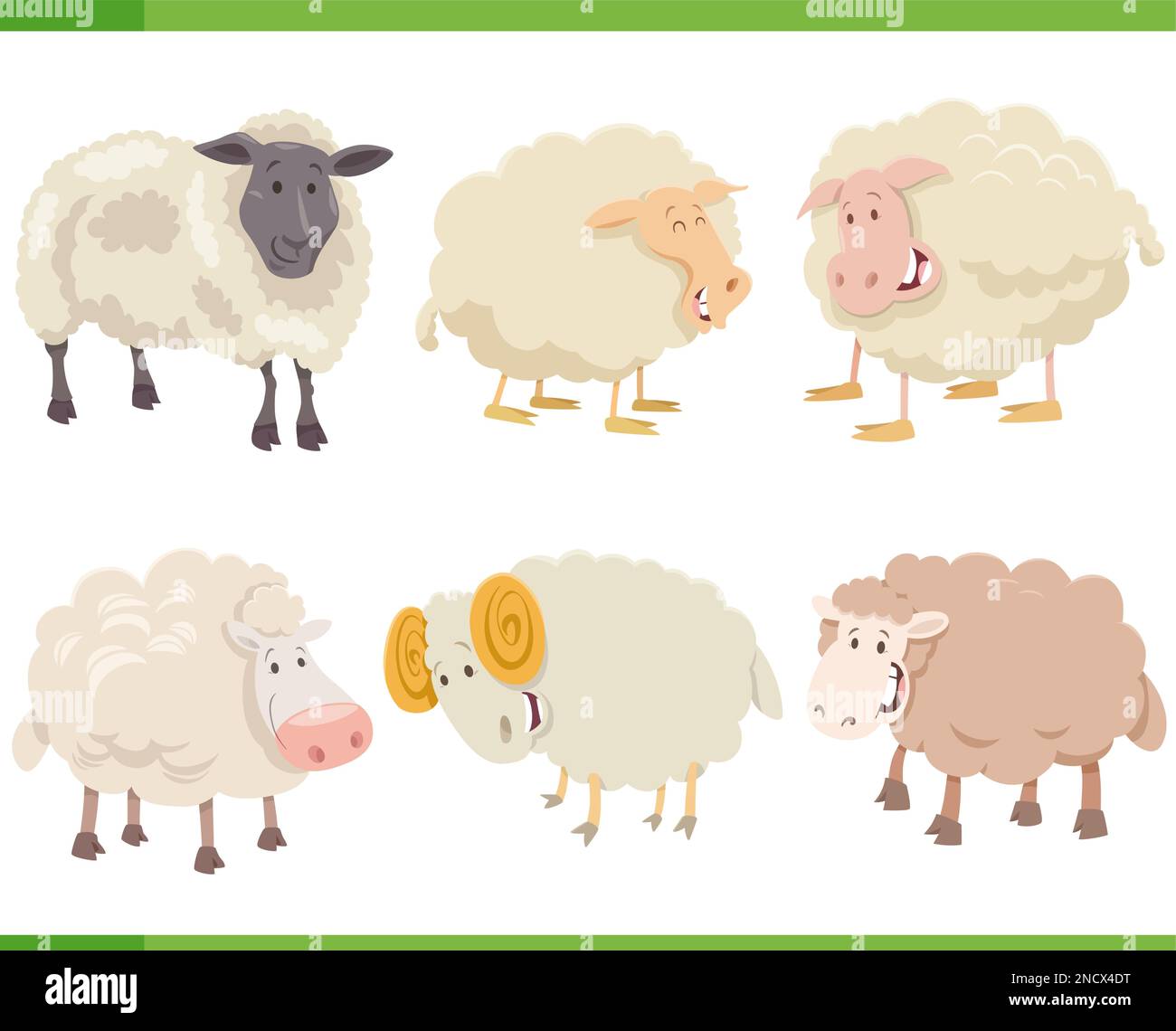 Cartoon illustration of funny sheep farm animals comic characters set ...