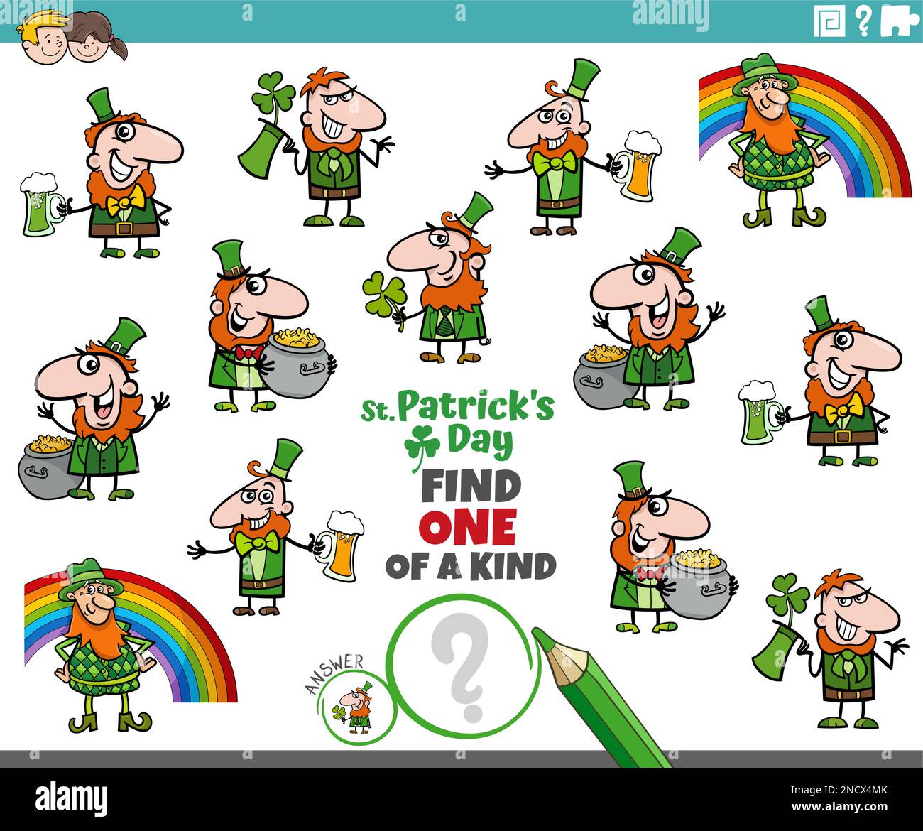 Cartoon illustration of find one of a kind picture educational game ...