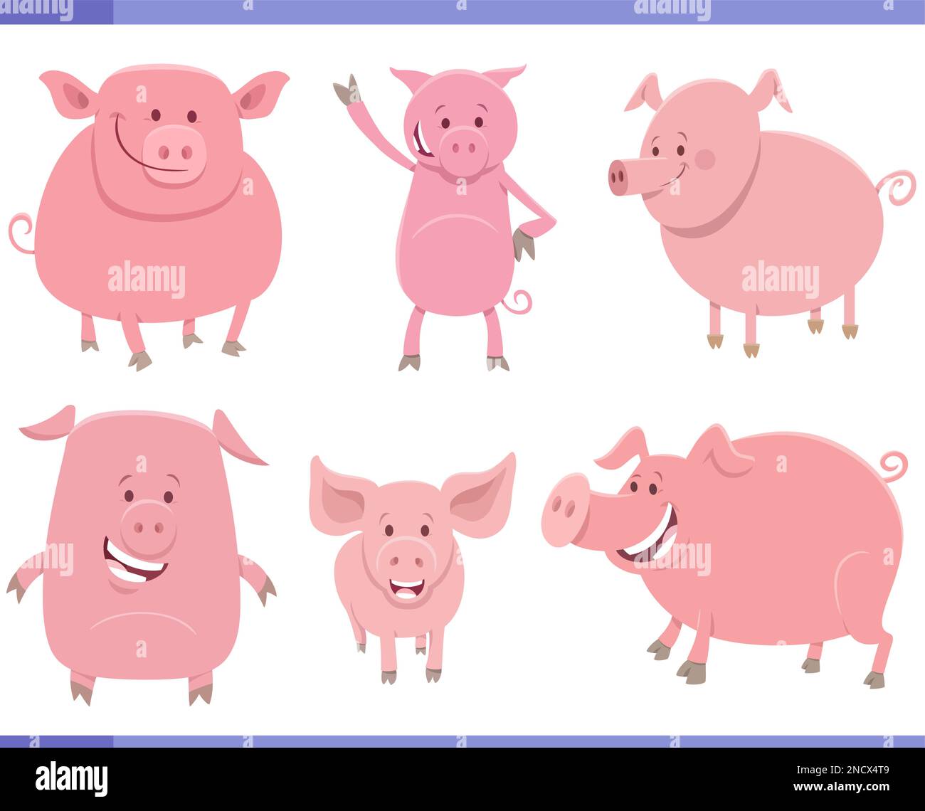Cartoon illustration of funny pigs farm animals comic characters set ...