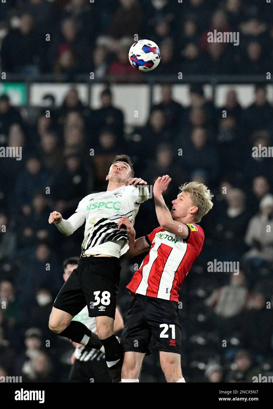 Derby, UK. 14th Feb, 2023. Jason Knight (Derby County) and Lasse ...