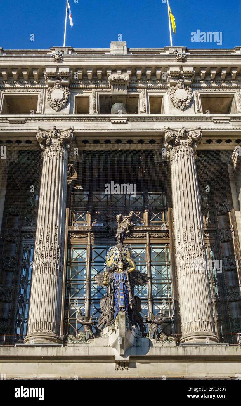 The clock and statue of The Queen of Time (Gilbert Bayes, 1931) over ...