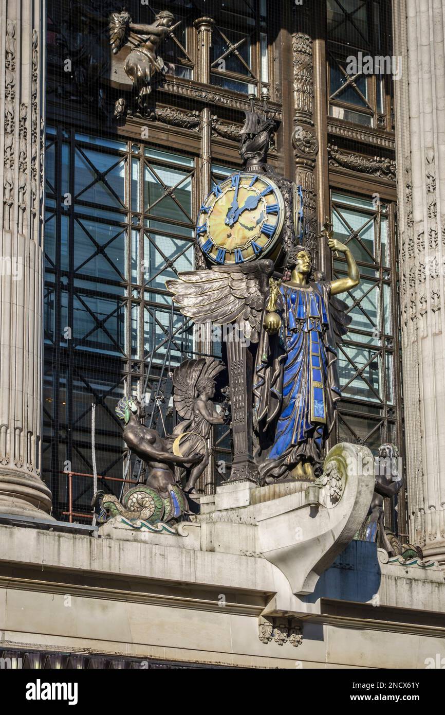 The clock and statue of The Queen of Time (Gilbert Bayes, 1931) over ...