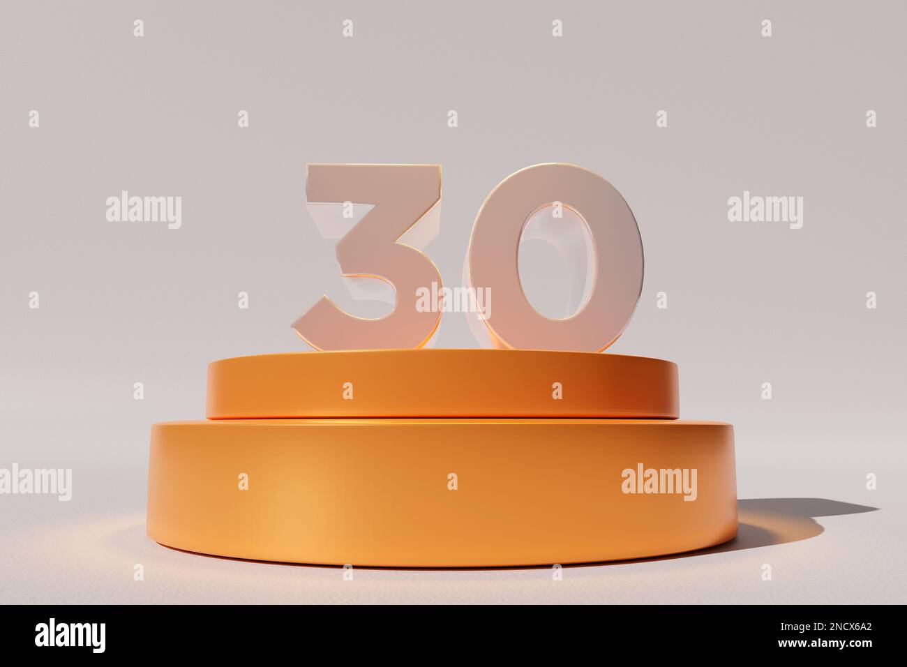 A 3D illustration of the number 30 displayed over an orange stand Stock ...
