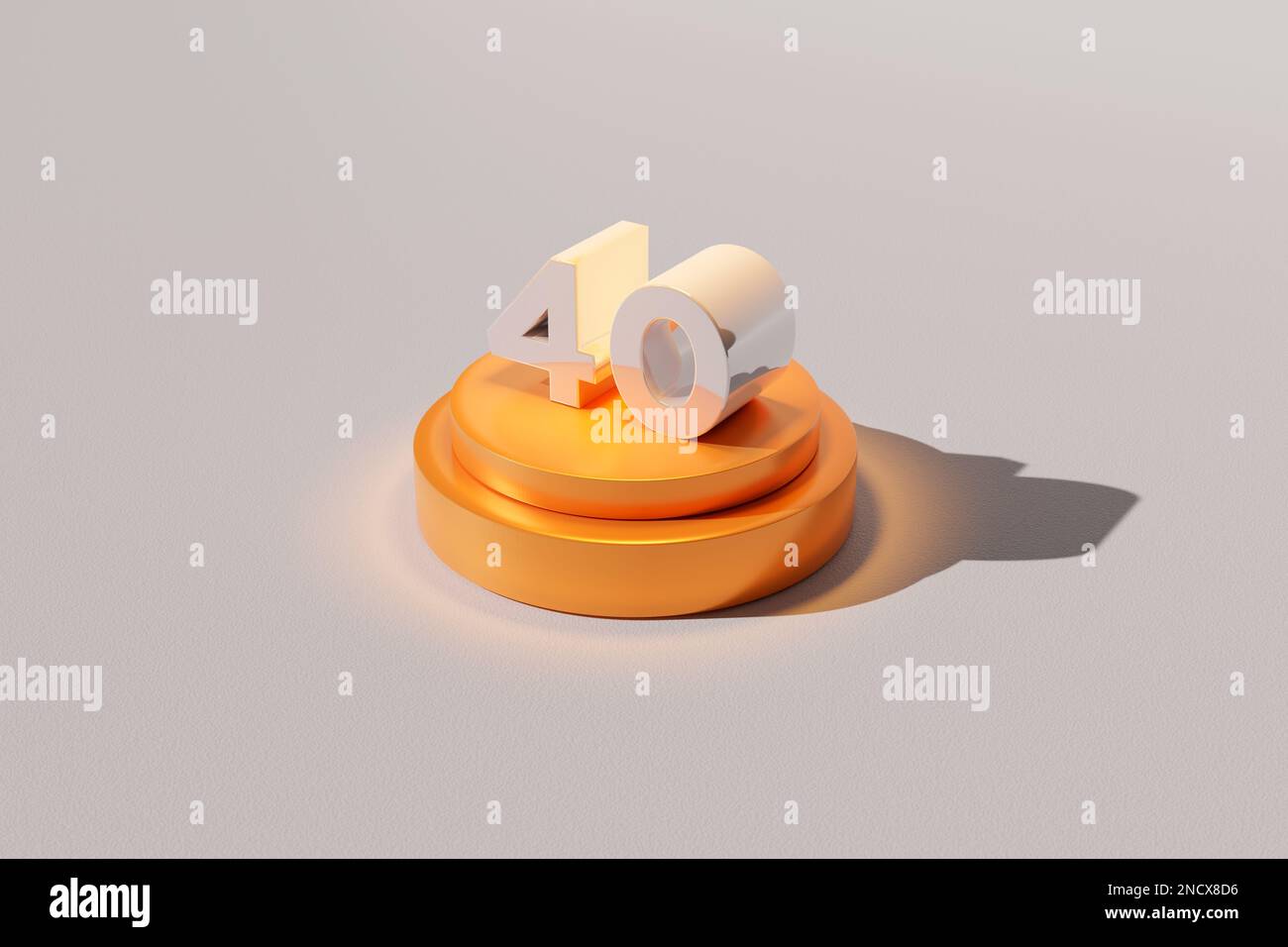A 3d rendered number 40 on golden round-shaped flat stage on a gray ...