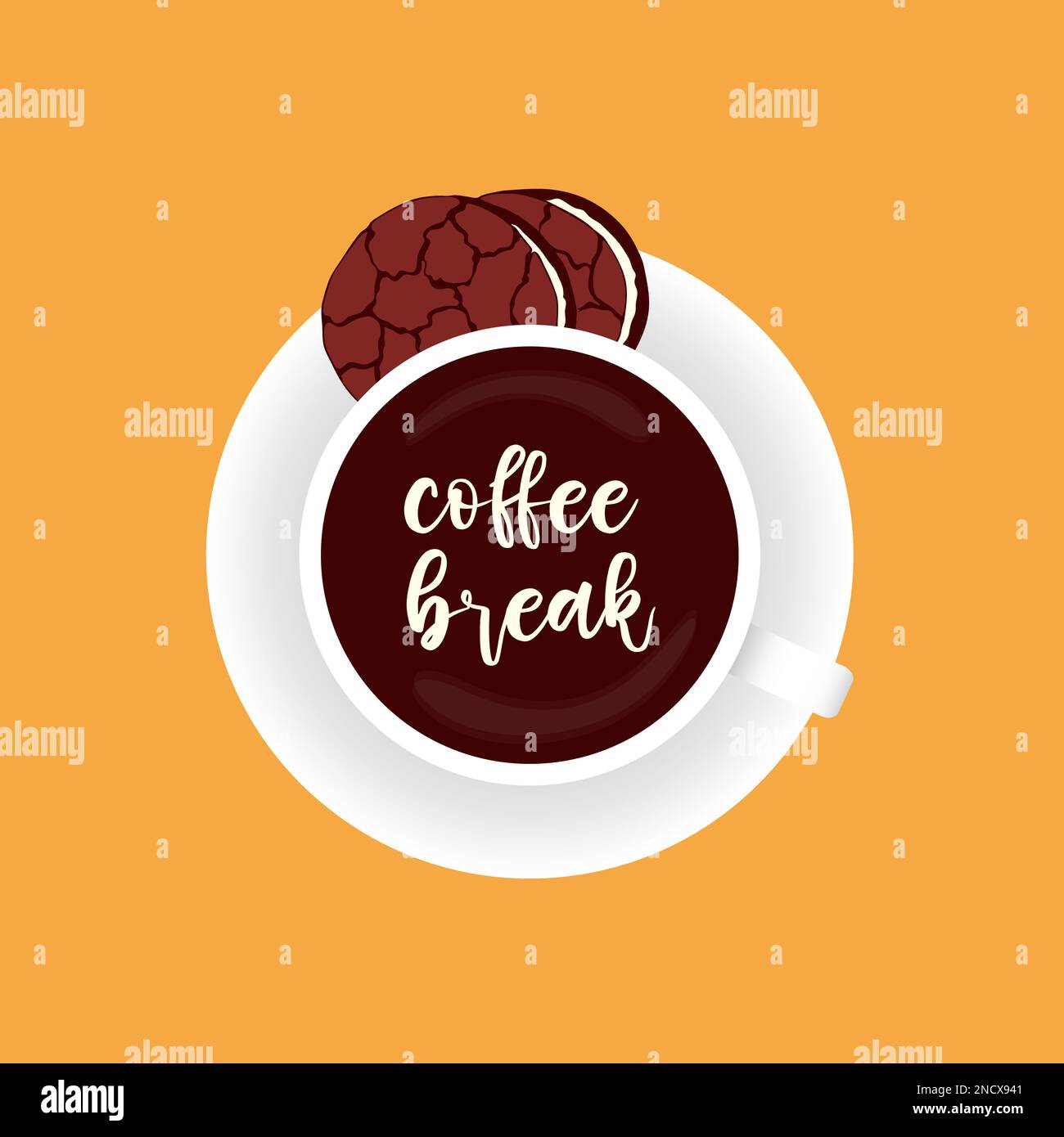 Coffee Break poster , banner, cup coffee and chocolate cookie. Vector ...