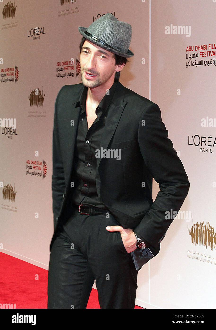 British actor Adrien Brody poses on the red carpet, during the Abu Dhabi Film Festival, in Abu ...