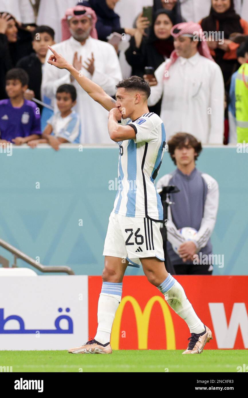 Nahuel Molina of Argentina celebrates a goal during the FIFA World Cup ...