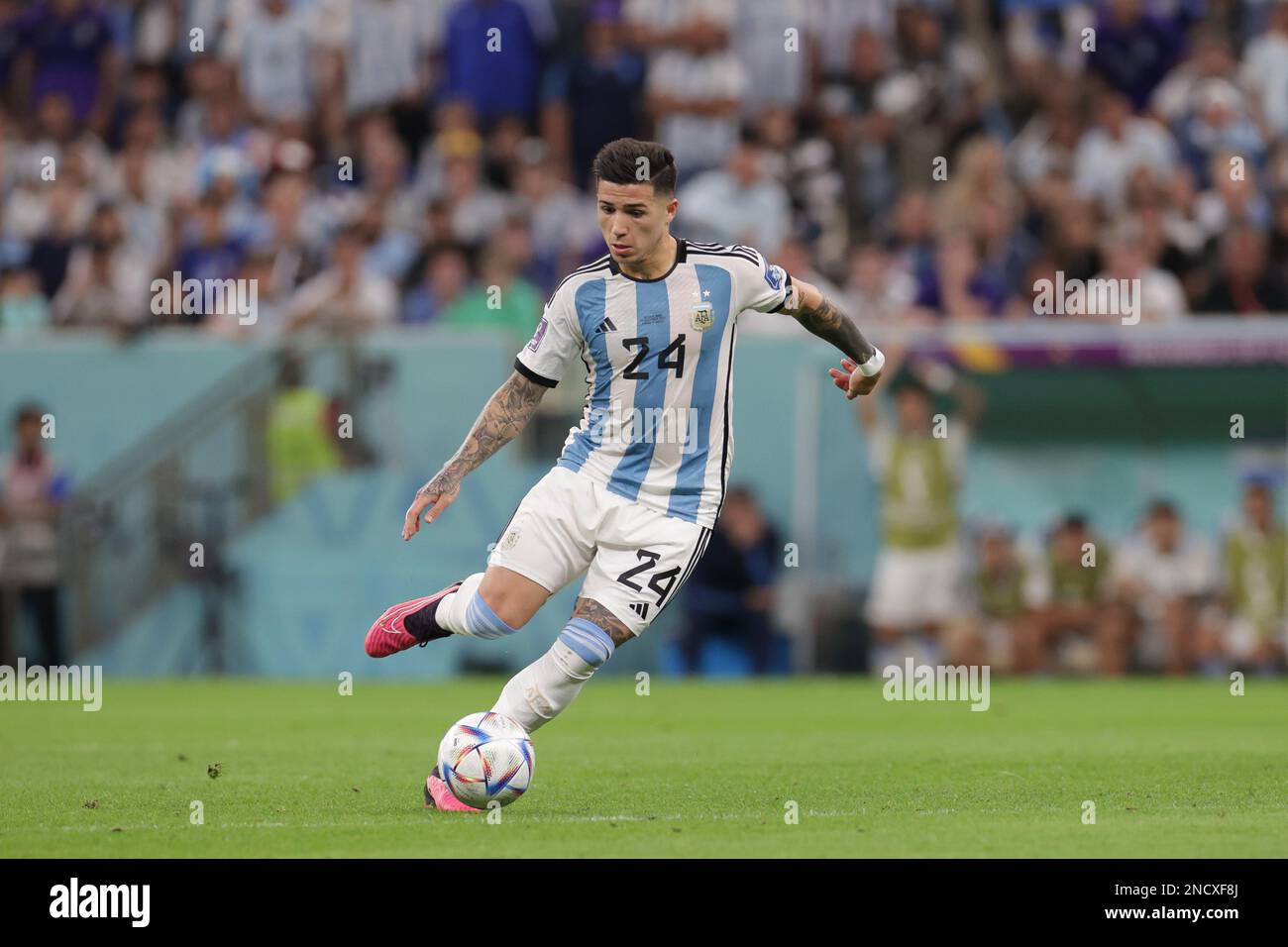 Enzo Fernandez of Argentina seen in action during the FIFA World Cup ...