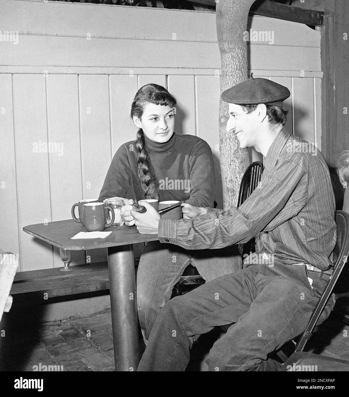 Lenore Kandel and Marty Canter sipping coffee in a Hollywood coffee ...