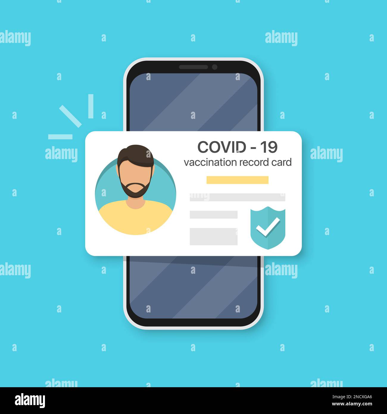 Smartphone with men COVID-19 vaccination record card. Immunity Covid-19 ...