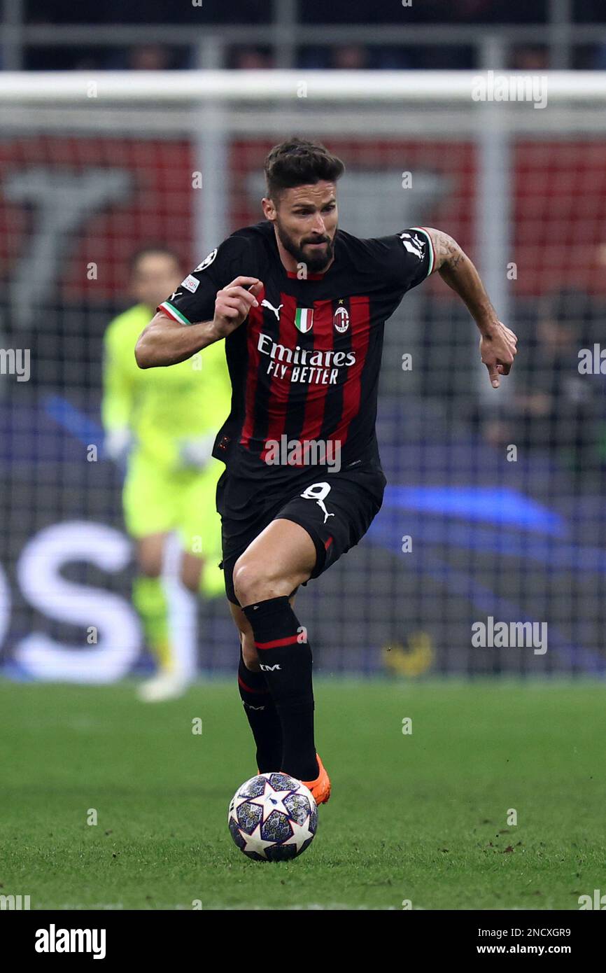 Milan, Italy. February 14, 2023, Olivier Giroud of Ac Milan controls the ball during the UEFA ...