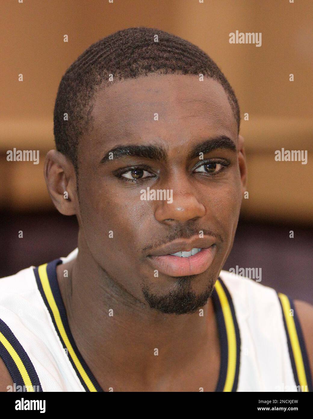 Michigan guard Tim Hardaway Jr. is interviewed during Michigan media ...