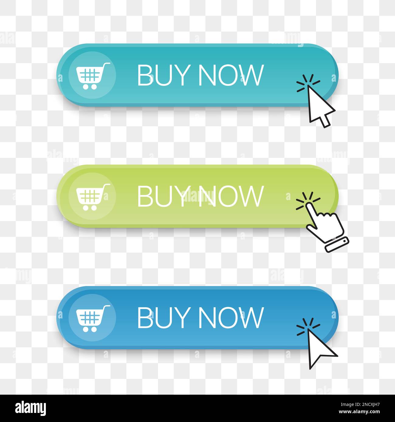 Buy now button icon collection with different clicking hand cursor ...