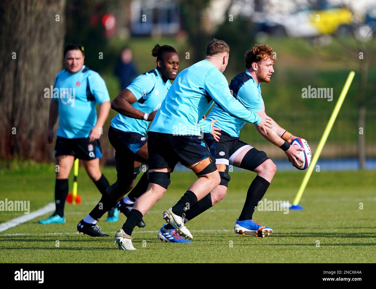 England's Ollie Chessum (right) during the training session at The ...