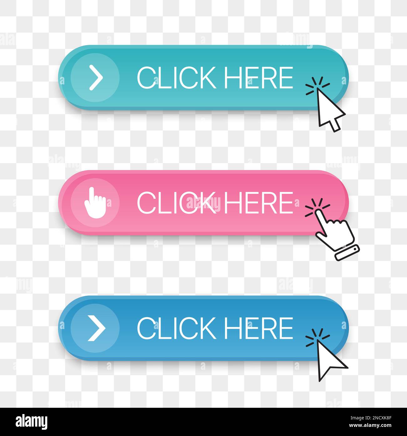 Click here button icon collection with different clicking hand cursor ...
