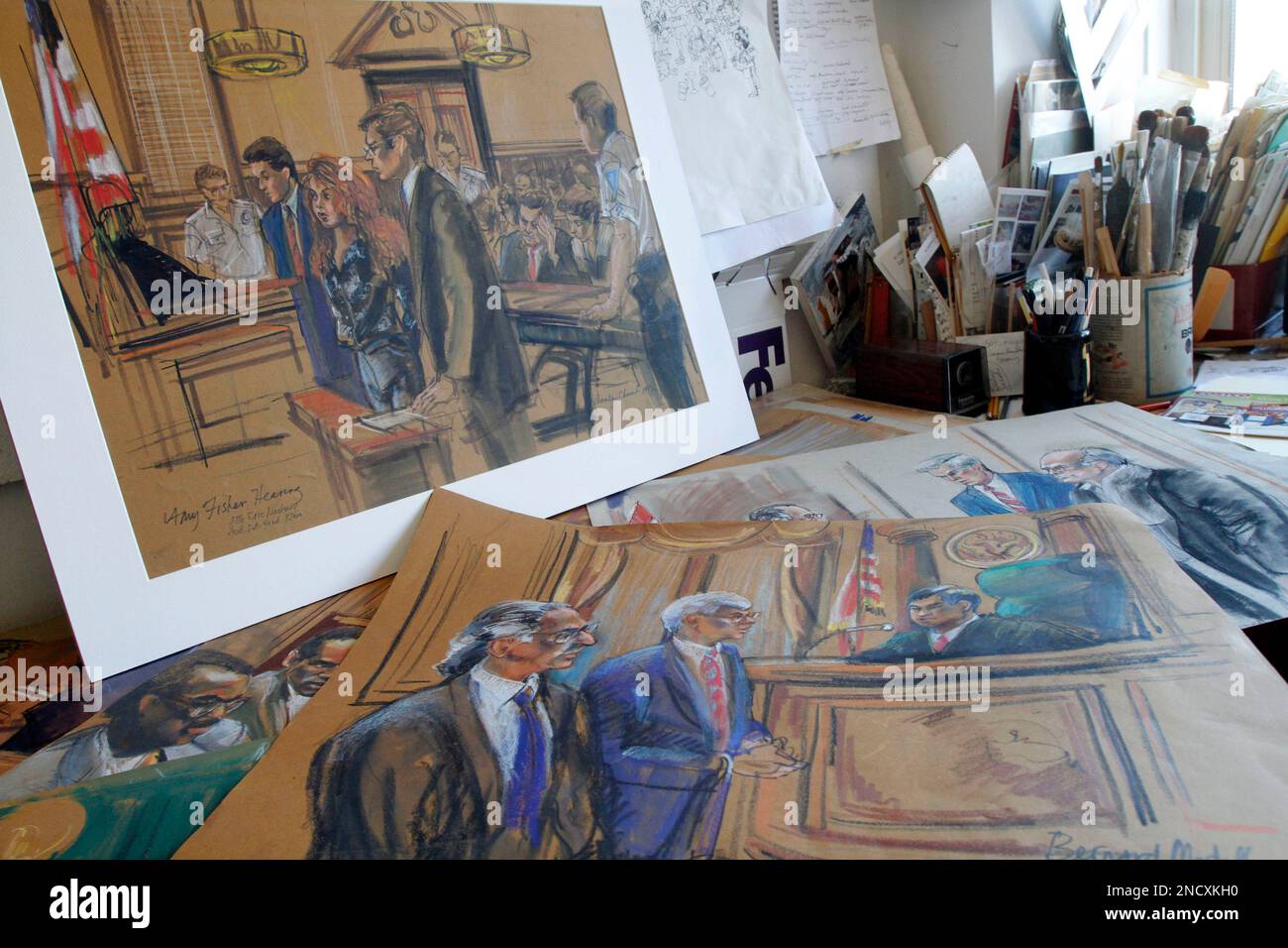Courtroom sketches of Bernard Madoff, bottom, and Amy Fisher, by artist ...