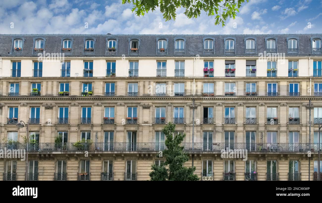 Paris, typical facades and street, beautiful buildings rue Reaumur ...