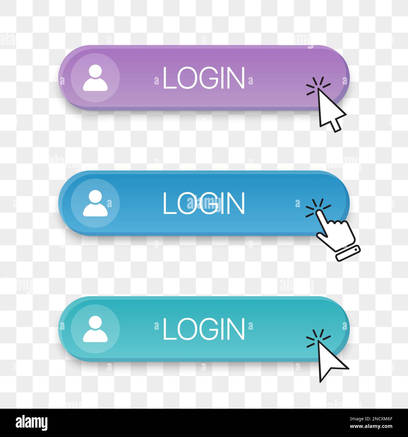 Login button icon collection with different clicking hand cursor Stock ...