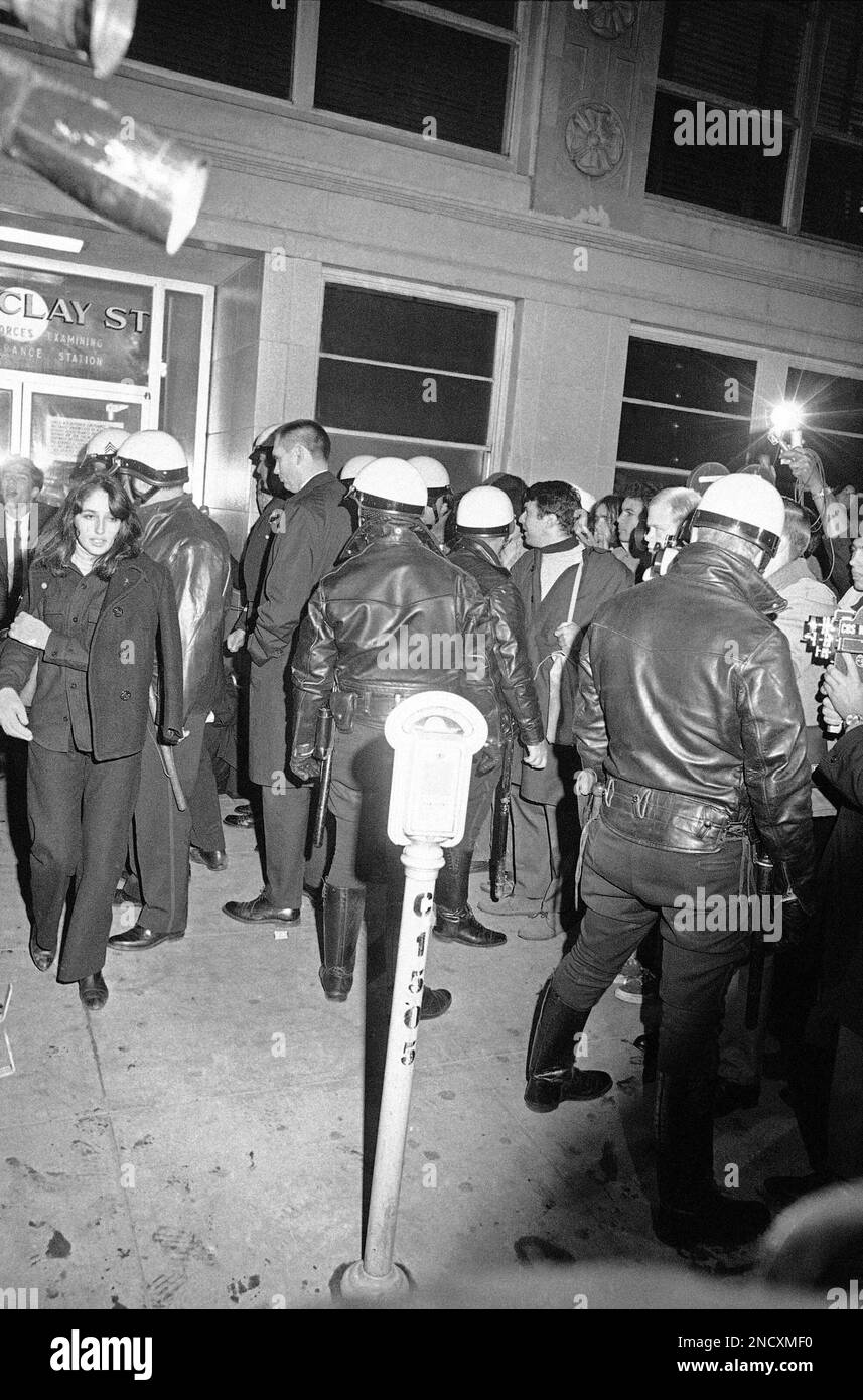Singer Joan Baez at Oakland Armed Forces Induction Center before her ...