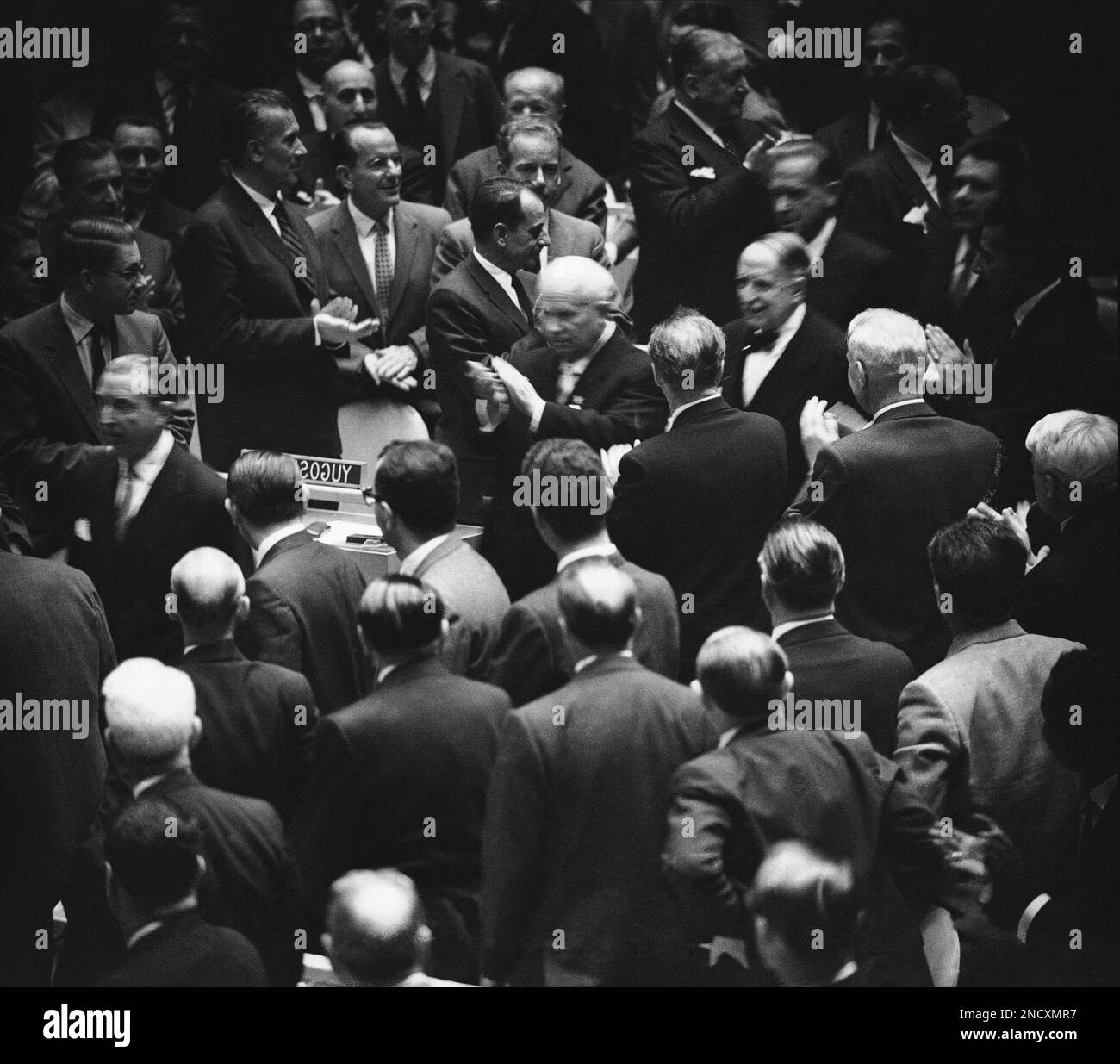 Soviet Premier Nikita Khrushchev follows Russian custom of applauding ...