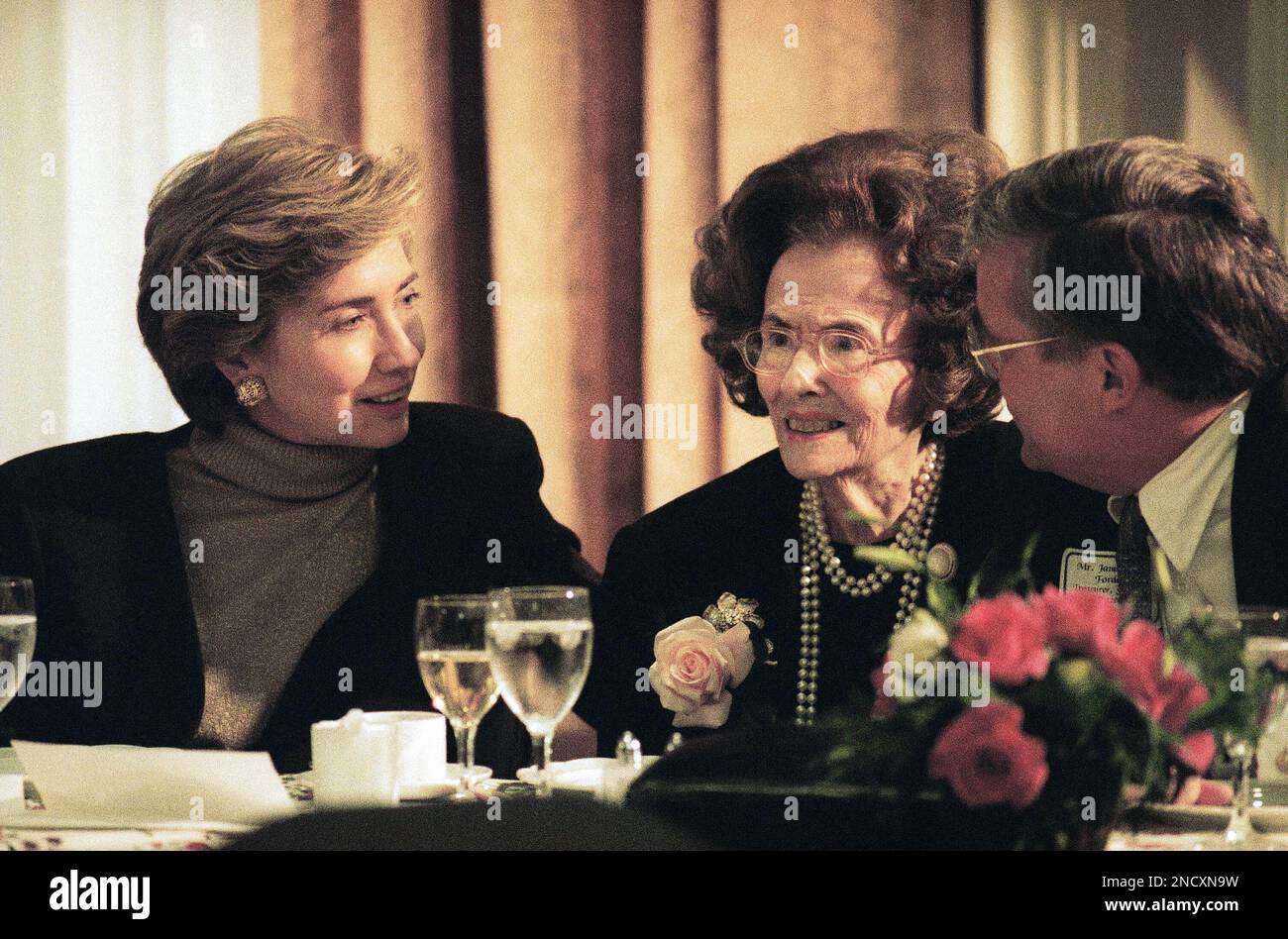 First lady Hillary Rodham Clinton, left, Mrs. Mary Lasker, center, and ...