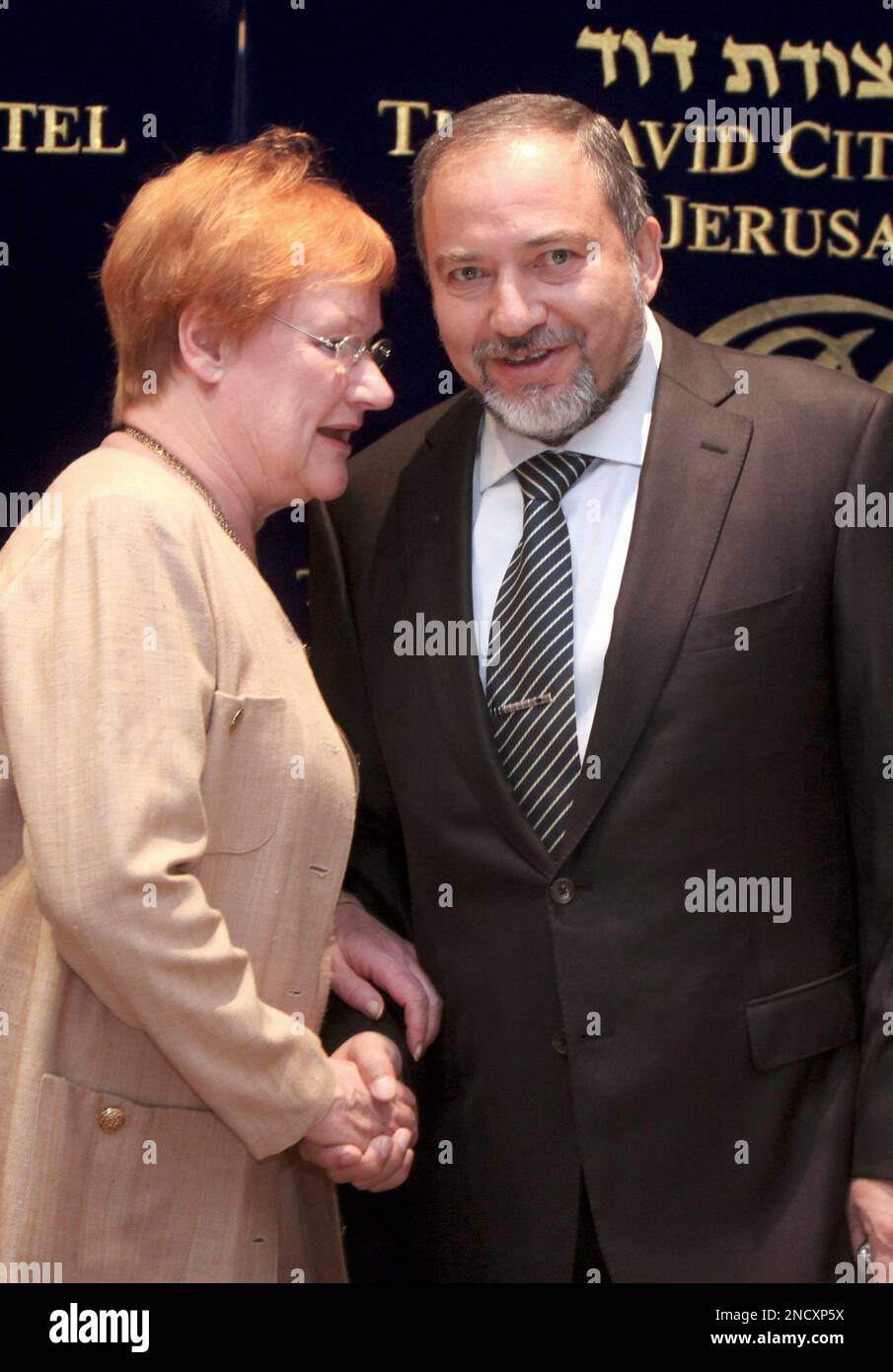 Finnish President Tarja Halonen, left, talks with Israeli Foreign ...