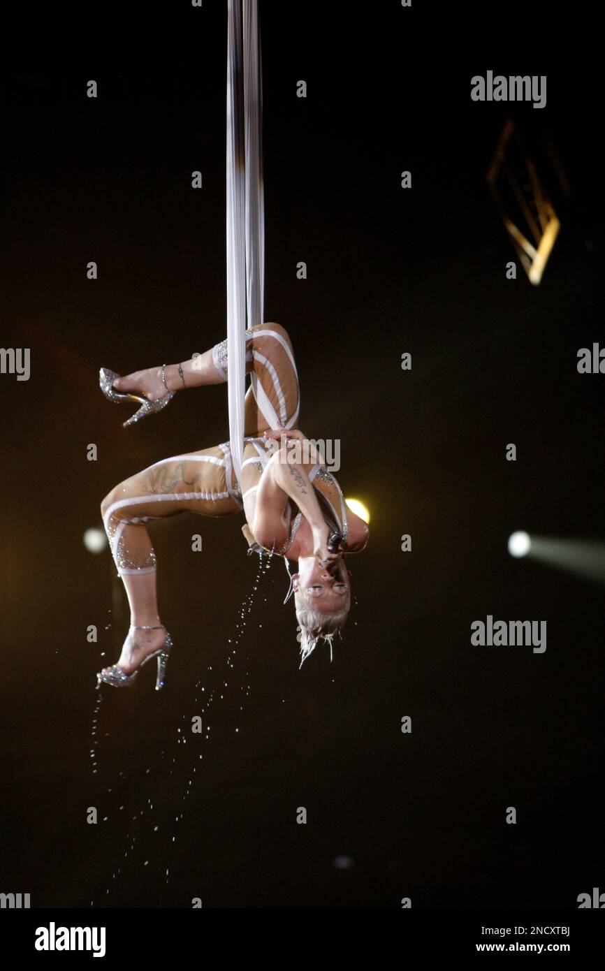 FILE - Performances like this one by singer Pink in midair at the ...