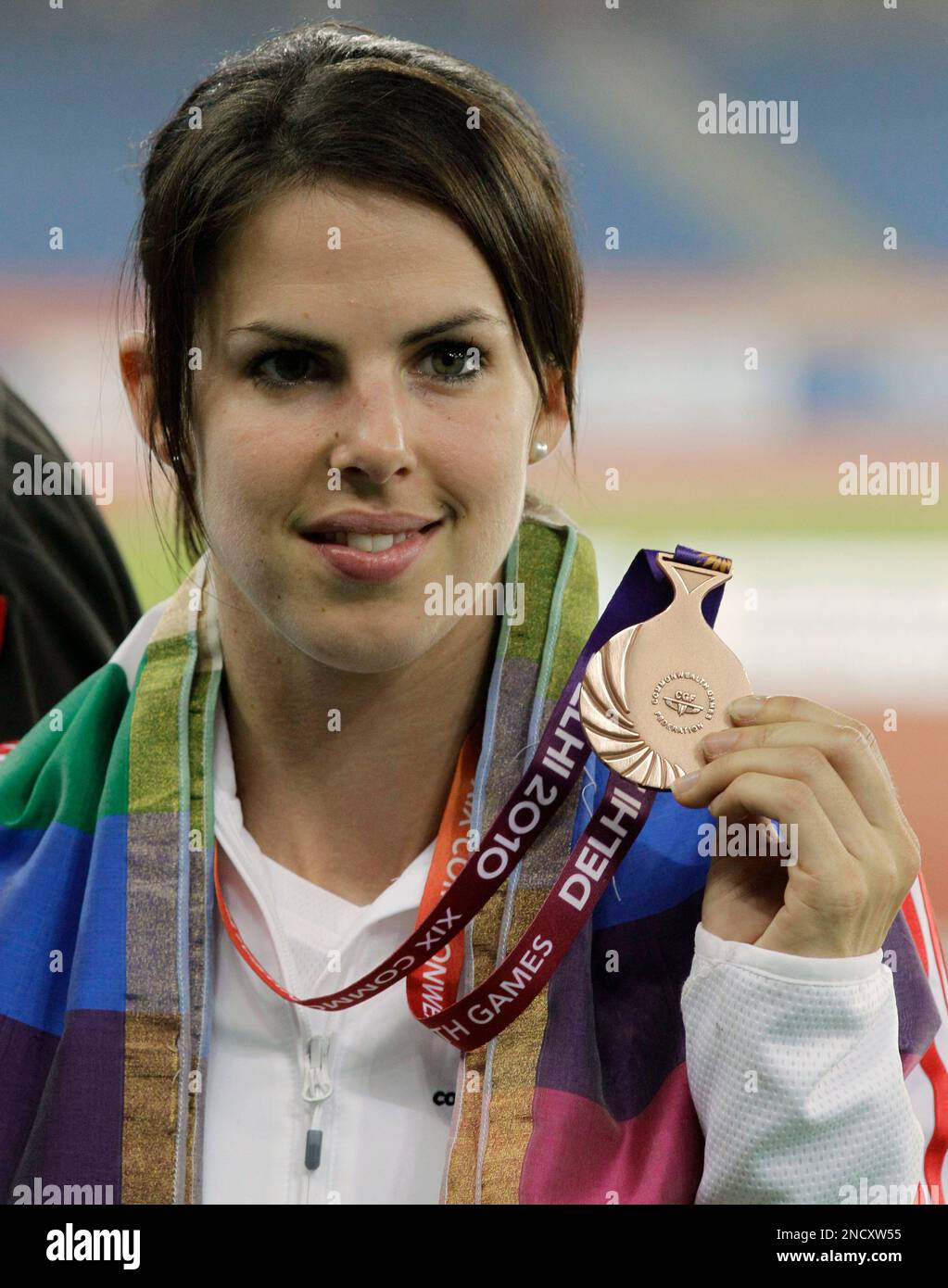 England's Kate Dennison poses with her bronze medal for the Women's ...