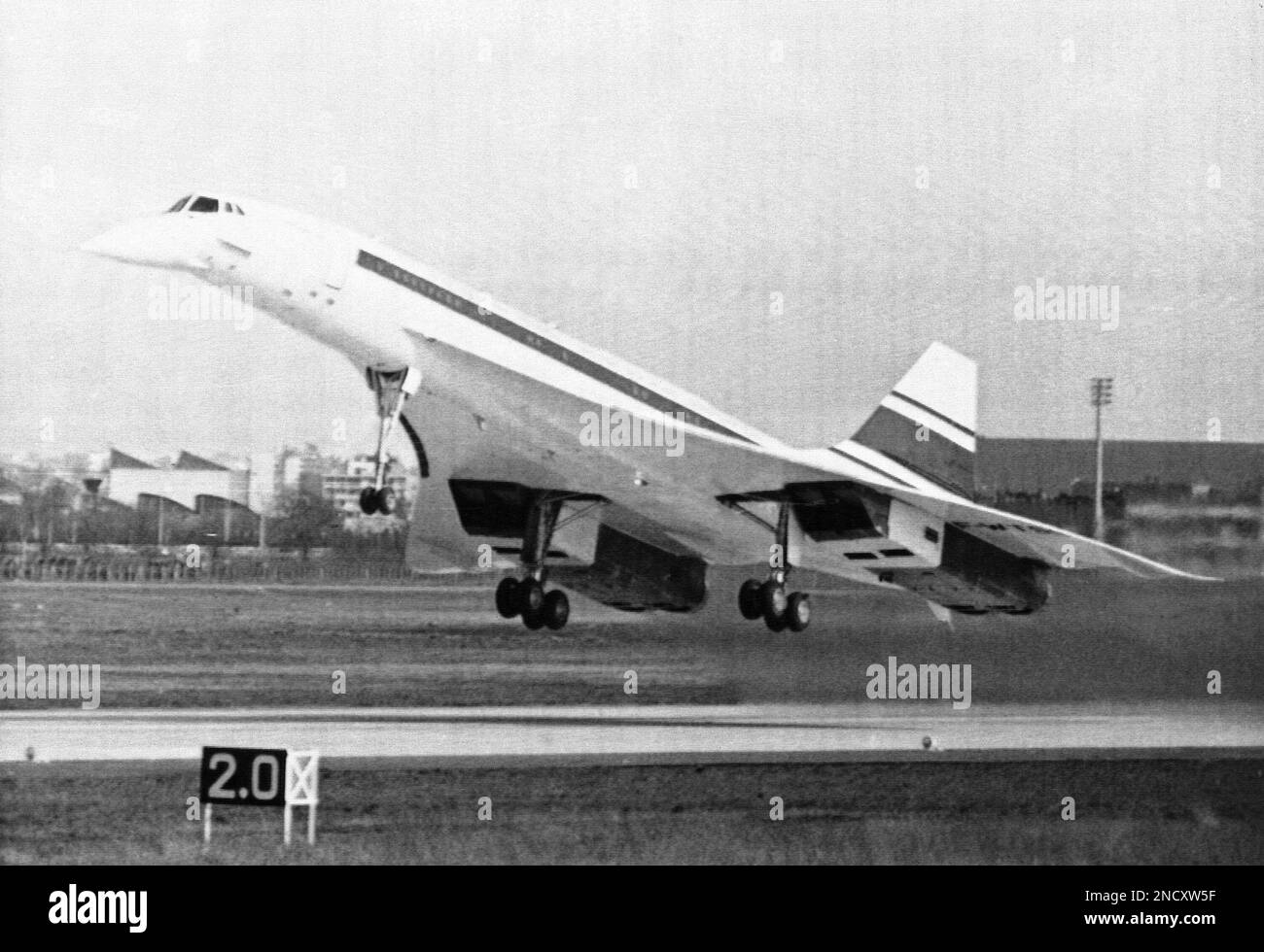 The Concorde supersonic airliner, a joint British-French venture, takes ...