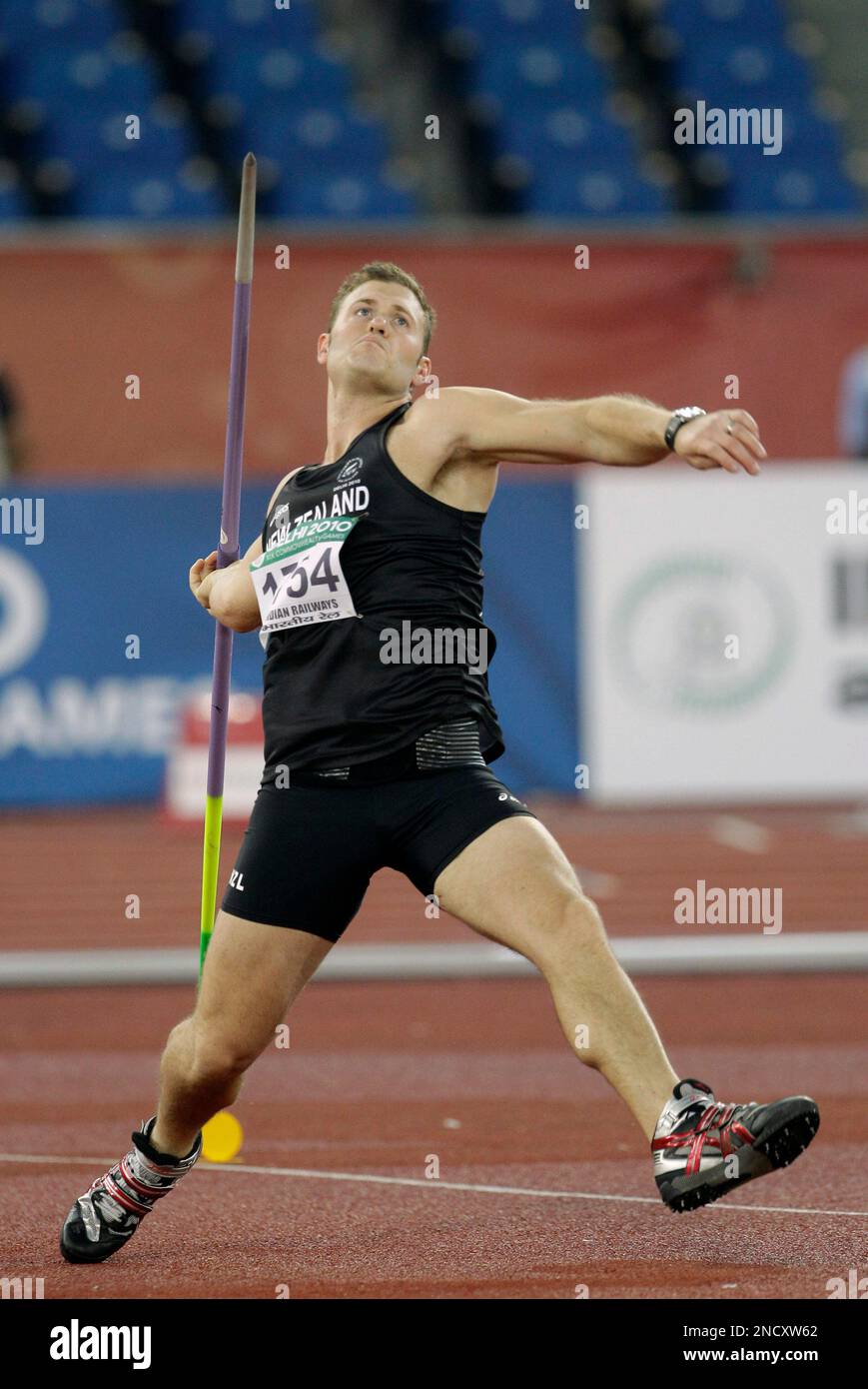 New Zealand's Stuart Farquhar takes a throw in the Men's Javelin final ...