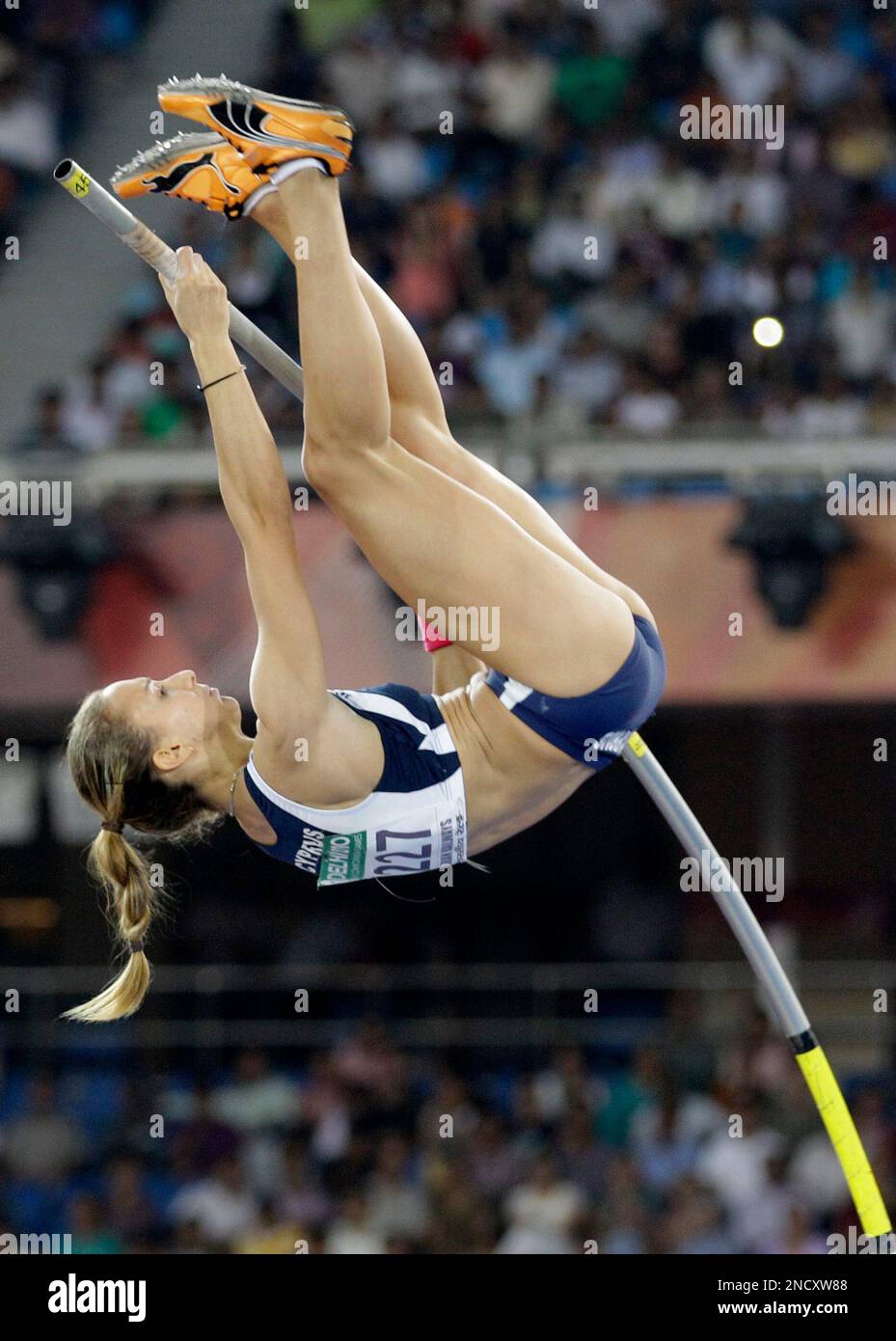 Cyprus' Marianna Zachariadi competes in the Women's Pole Vault final ...