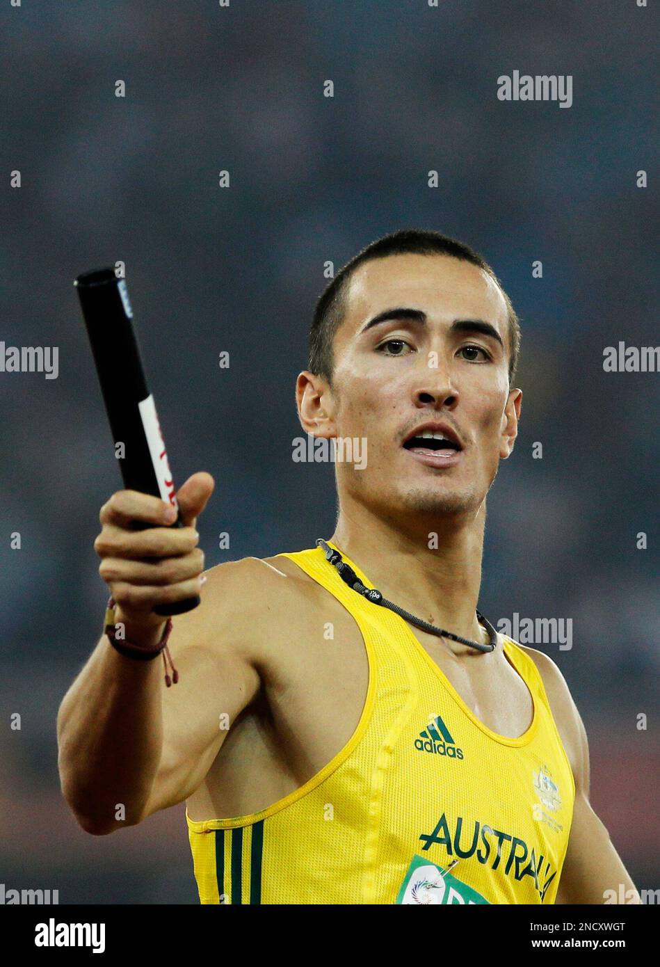 Australia's Sean Wroe reacts after crossing the finish line in the Men ...