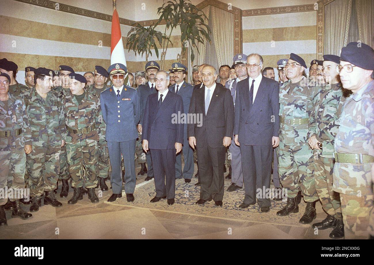 Rene Mouawad, Selim Hoss and Hussein Husseini during Independence Day ...