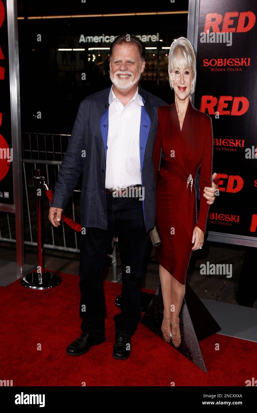 Taylor Hackford Left Arrives With A Cardboard Cutout Of His Wife