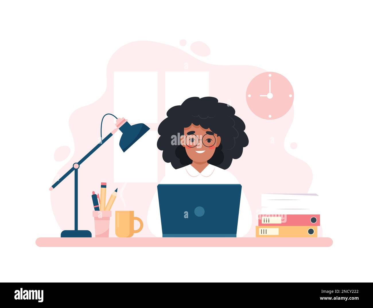 Black woman working with laptop. Office worker, employee. Cute concept ...