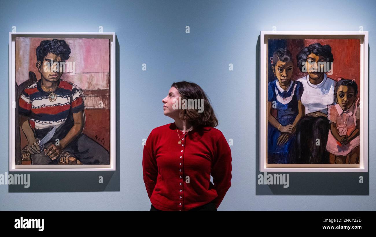 London, UK. 15 February 2023. A staff member views (L) 'Georgie Arce No ...