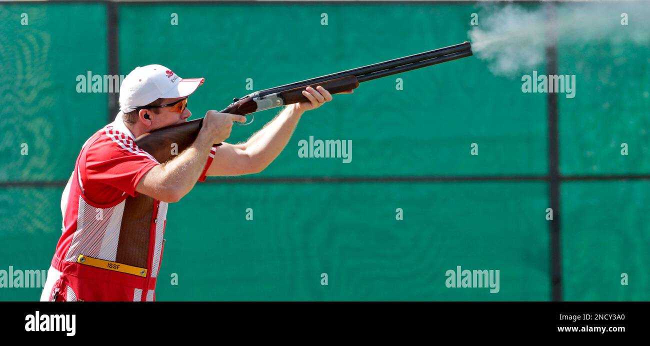 Bronze winner England's Richard Brickell fires a shot during the ...