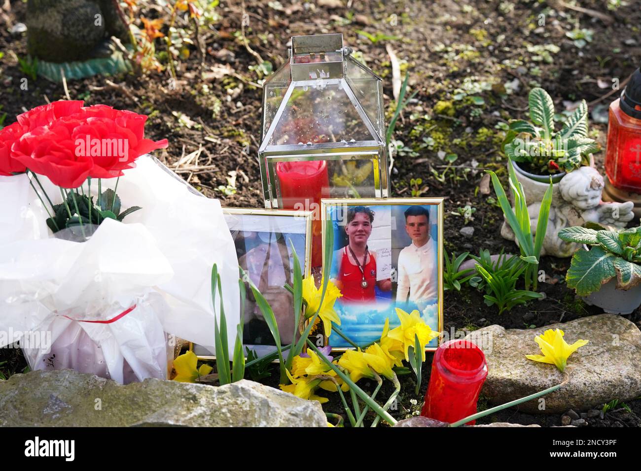 Floral tributes outside the Church of the Resurrection, Ballinfoyle in ...