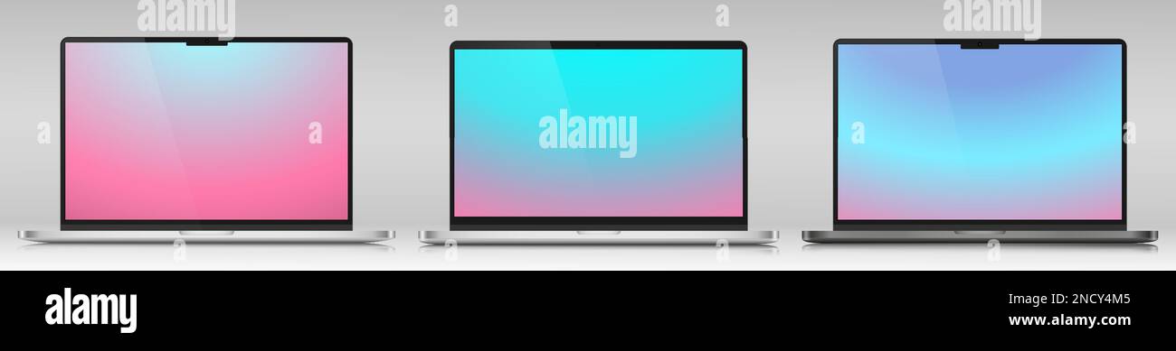 Mock-ups of laptops in a metal case. A set of realistic laptops with ...
